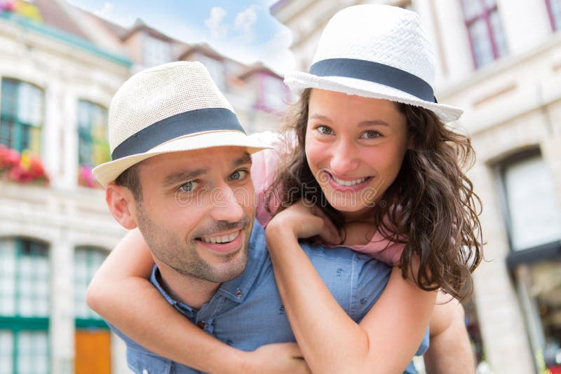 Young Happy Couple Having Fun on Holidays Stock Photo - Image of blue ...