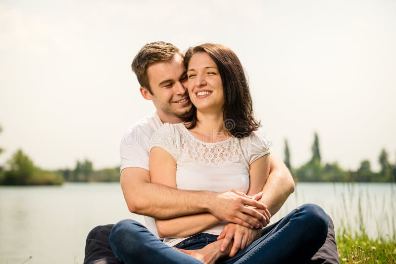 Young Happy Couple in Nature Stock Image - Image of girlfriend ...