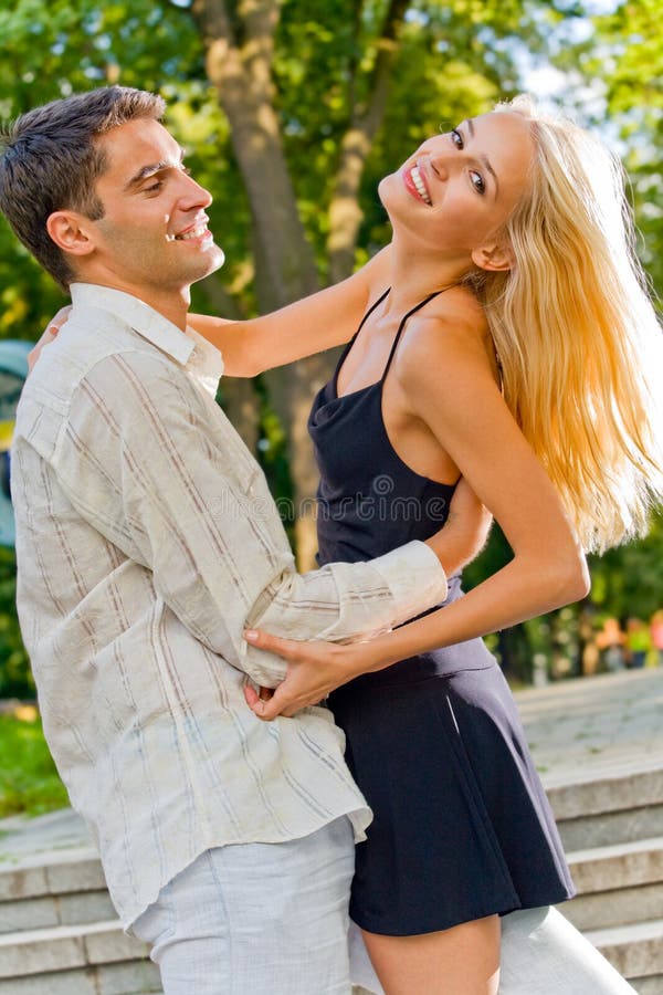 Young Happy Couple, Outdoors Stock Photo - Image of relationship, happy ...