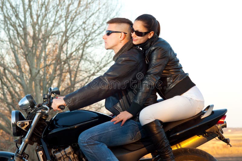 Young Happy Couple Riding a Motorcycle Stock Photo - Image of pretty ...