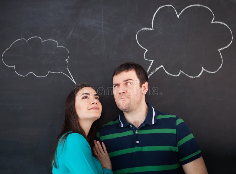 Young Happy Couple Thinking. Chalk Drawing Stock Photo - Image of male ...