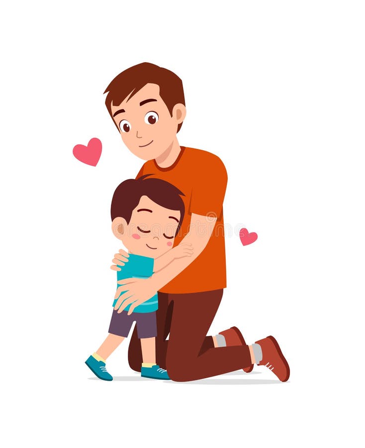 Young Happy Father Hug Cute Little Boy Stock Vector - Illustration of ...