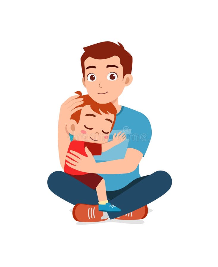 Young Happy Father Hug Cute Little Girl Stock Vector - Illustration of ...