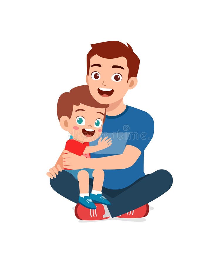 Young Happy Father Hug Cute Little Girl Stock Vector - Illustration of ...