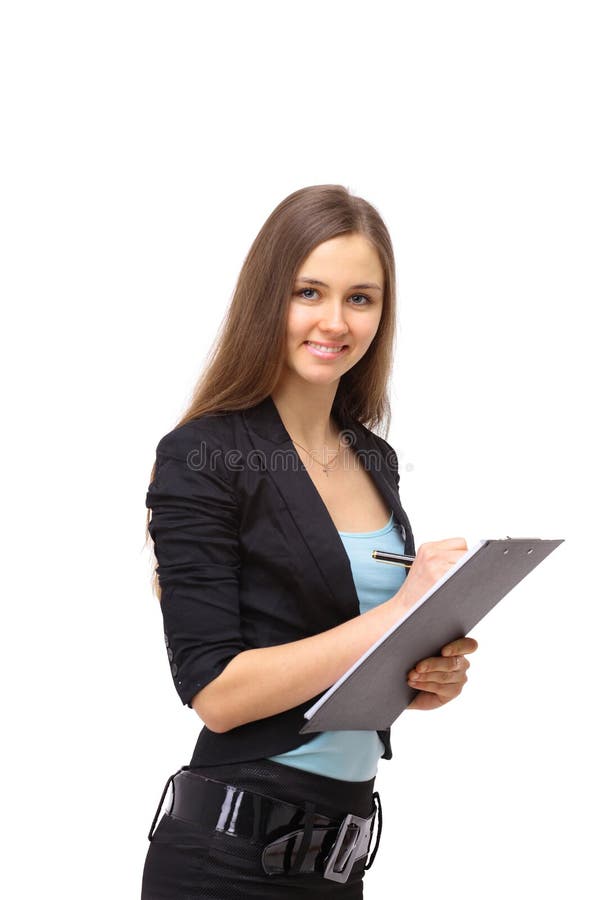Young happy female in blue stock photo. Image of looking - 18508834