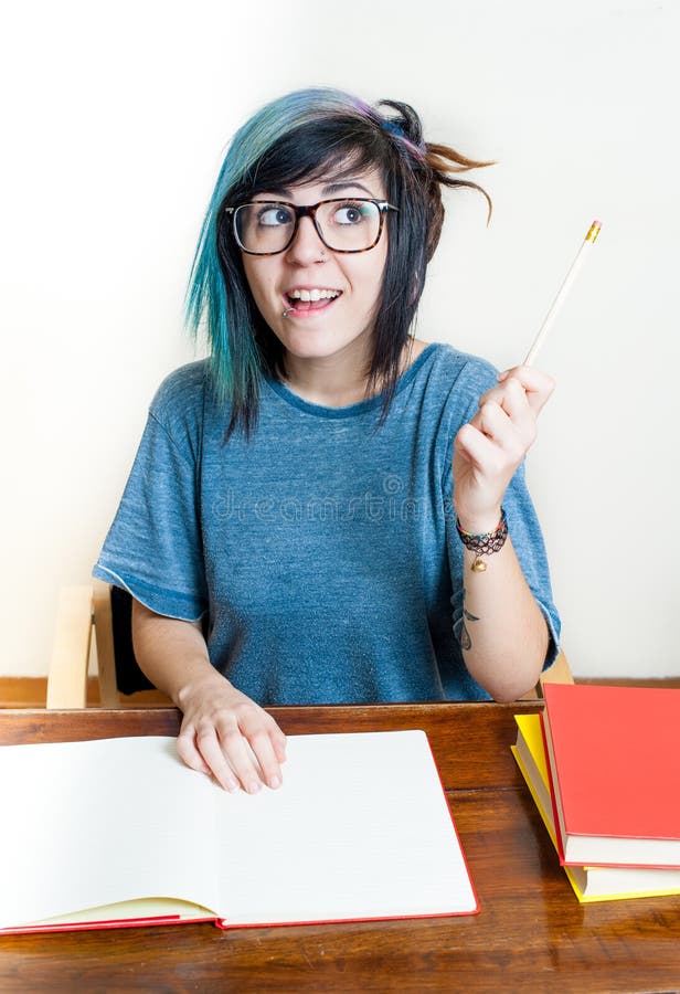 Young Happy Female Student with Book Stock Photo - Image of studying ...