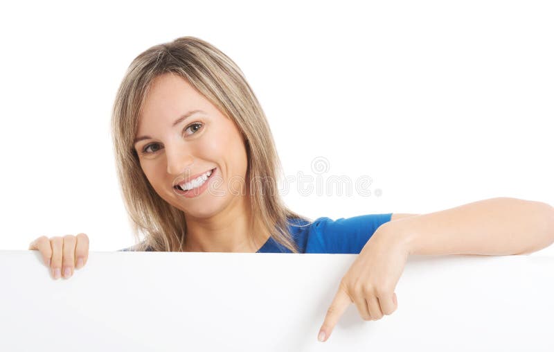 Young Happy Girl Pointing on Copy Space. Stock Photo - Image of ...