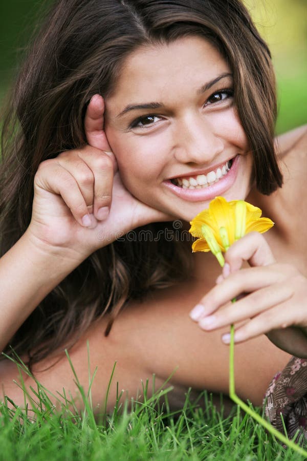 Young Happy Girl Posing Outdoor. Stock Image - Image of happiness ...