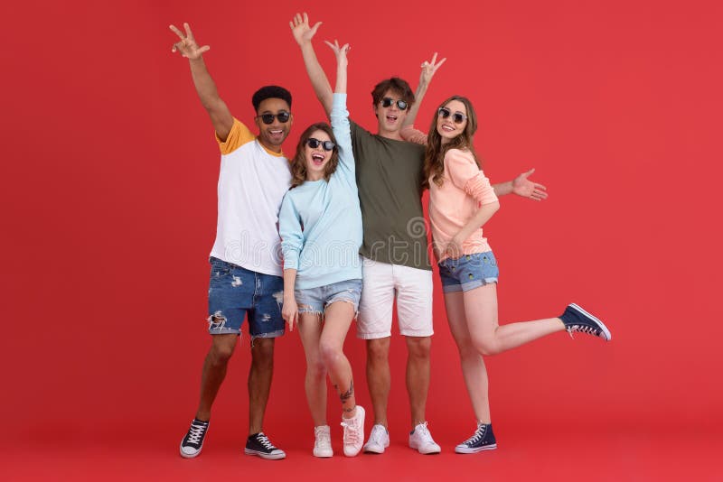 Young Happy Group of Friends Standing Isolated Stock Image - Image of ...