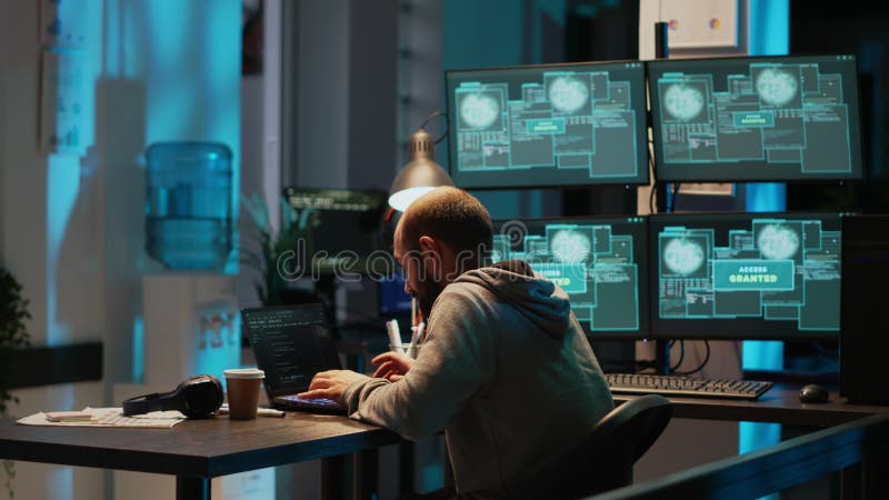 Young Happy Hacker Celebrating Coding Achievement at Night Stock Video - Video of security ...