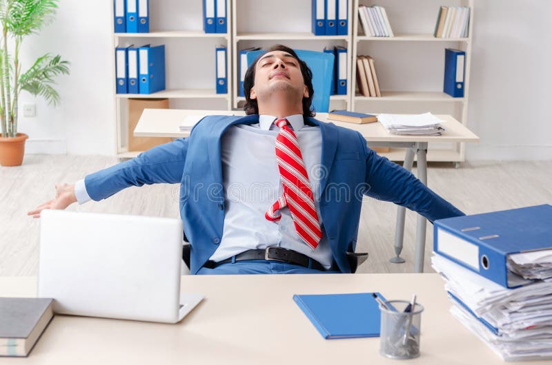 The Young Happy Male Employee in the Office Stock Image - Image of ...