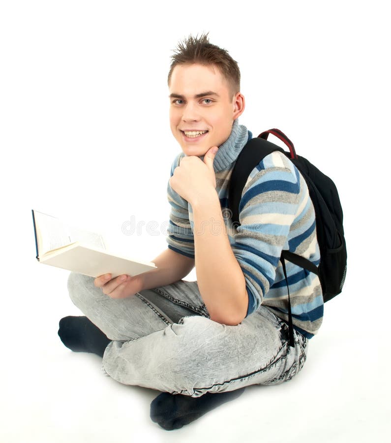 Young Happy Male Student with Backpack Stock Image - Image of caucasian ...