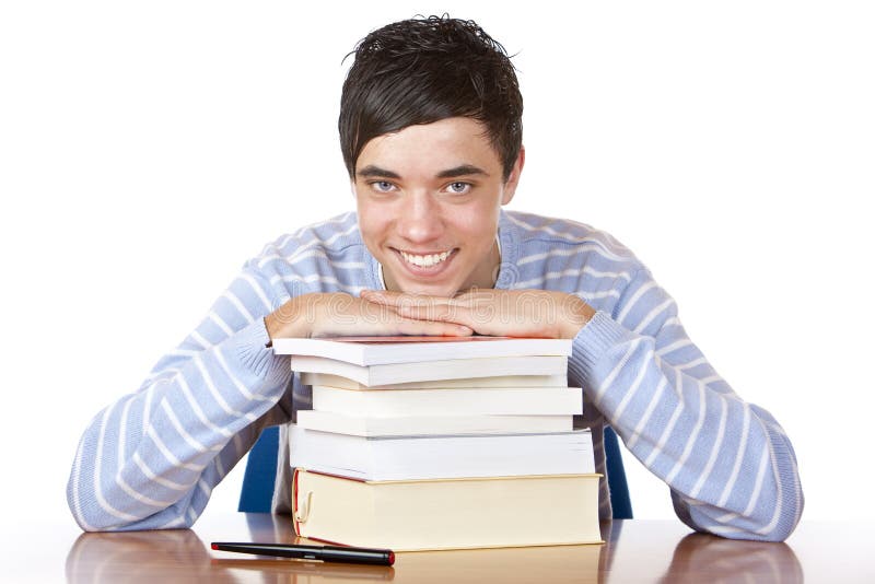 Young Happy Male Student with Study Books Stock Photo - Image of books ...