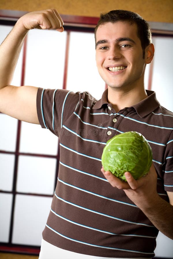Young Happy Man with Cabbage Stock Image - Image of european, happy ...