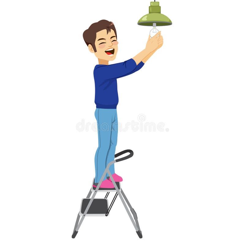Man Changing Light stock vector. Illustration of ladder - 115251042