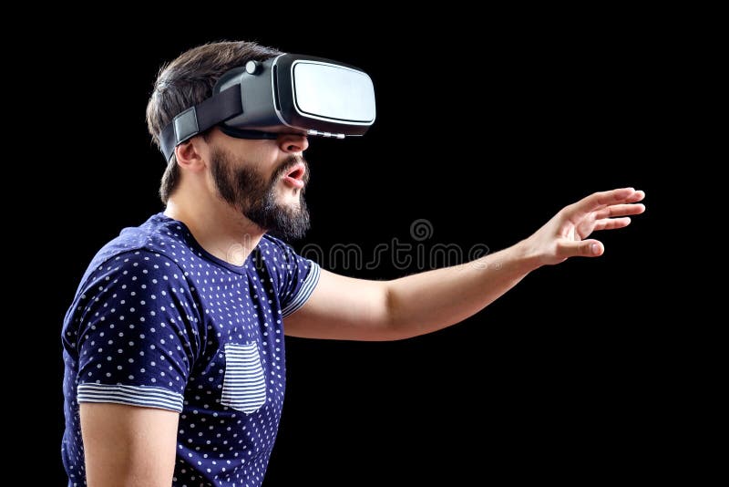 Young Happy Man Experiencing Virtual Reality Stock Photo - Image of ...