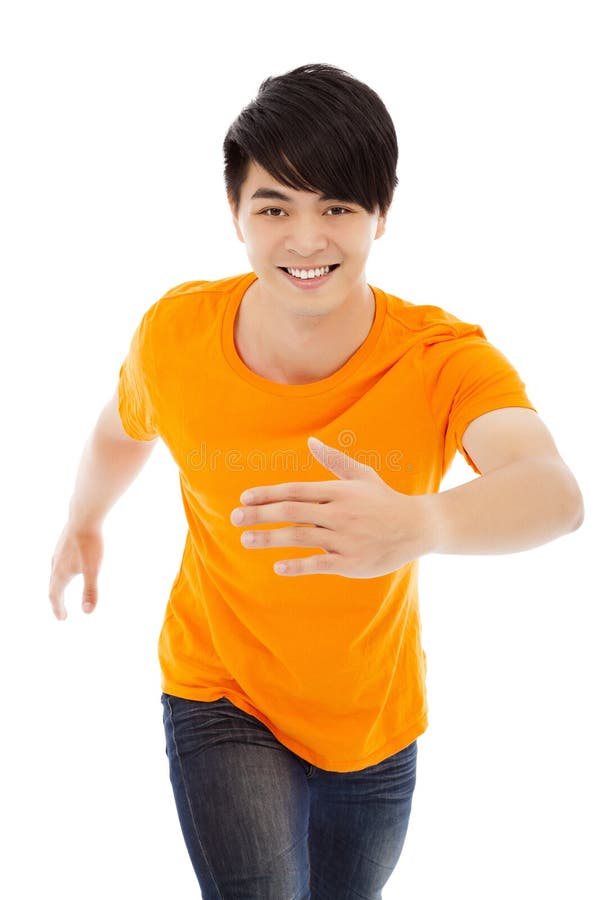 Young Happy Man Make a Running Pose Stock Image - Image of jogging ...