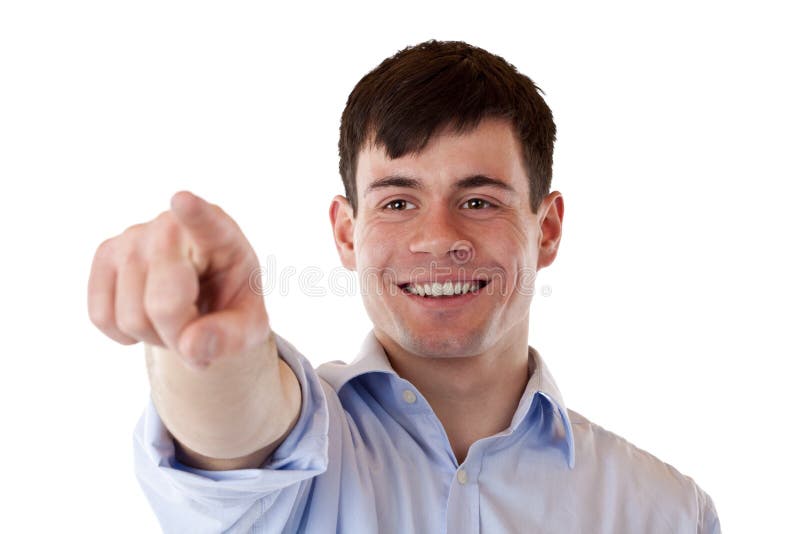 Young Happy Man Pointing with Finger Forward Stock Photo - Image of ...
