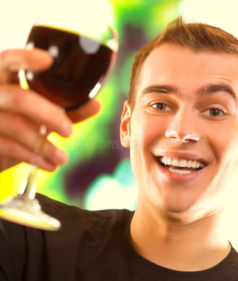 Young Happy Man with Red Wine Stock Image - Image of young, person: 2815111