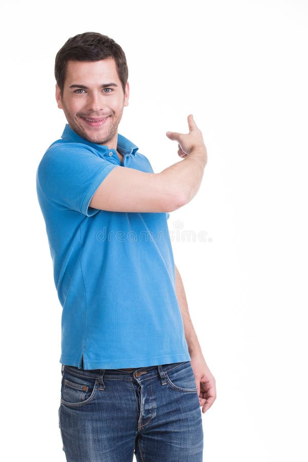 Young Happy Man Shows a Finger. Stock Image - Image of casual, happy ...
