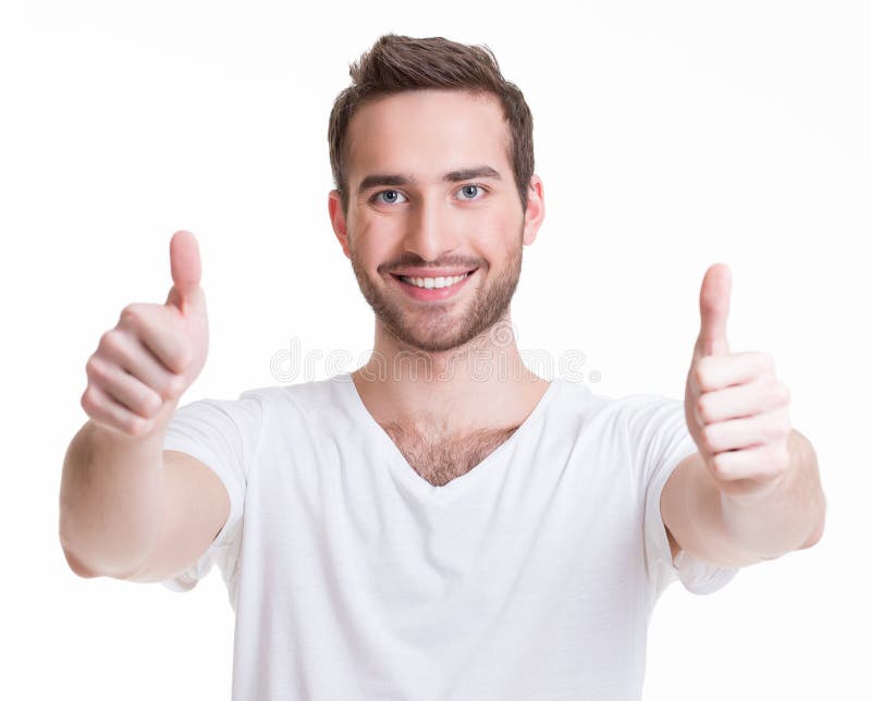 Young Happy Man with Thumbs Up Sign in Casuals. Stock Photo - Image of ... Young Happy Man with Thumbs Up Sign in Casuals. Stock Photo - Image of ...