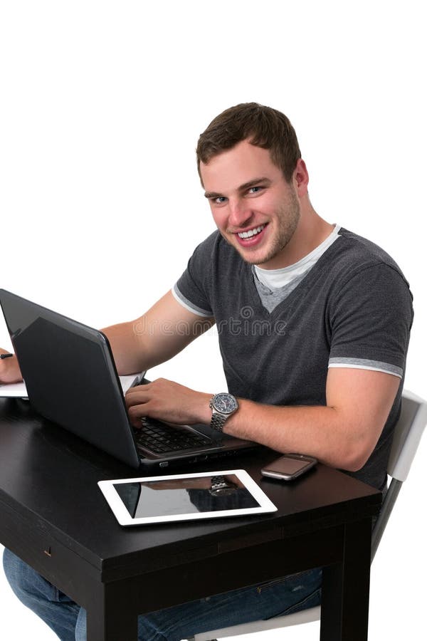 Young Happy Man Working on Pc Stock Image - Image of casual, business ...