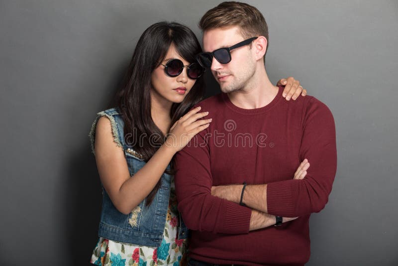 Young Happy Multicultural Couple Chic Pose Stock Image - Image of ...