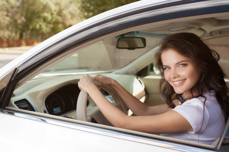 Young Happy Smiling Woman Driving Car Stock Photo - Image of happy ...