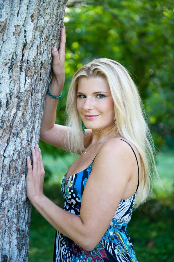 Young Happy Spring Woman in Green Park Stock Image - Image of beautiful ...