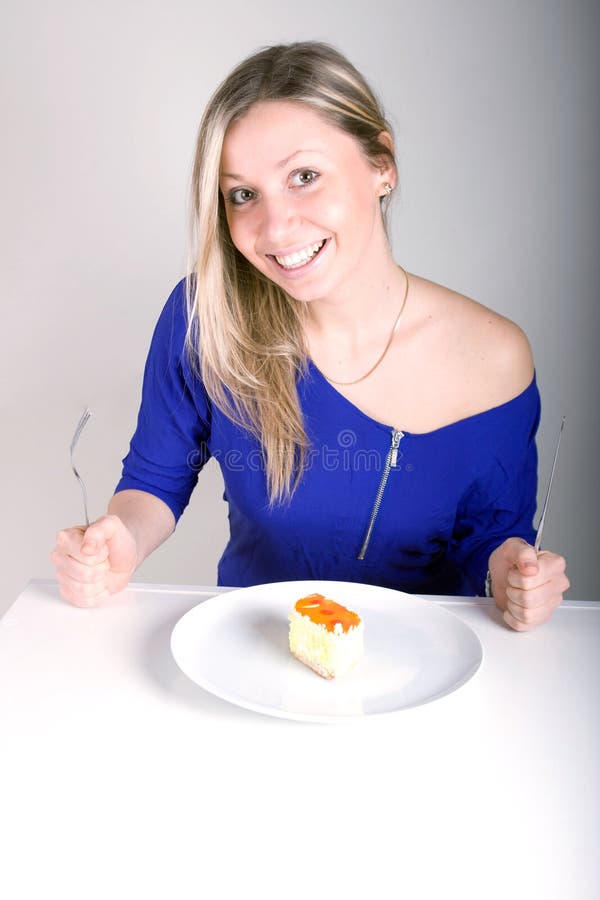 Young Happy Woman with Cake Stock Photo - Image of cream, happy: 21939366