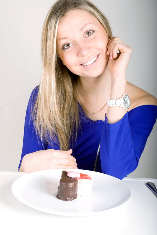 Young Happy Woman with Cake Stock Image - Image of birthday, attractive ...