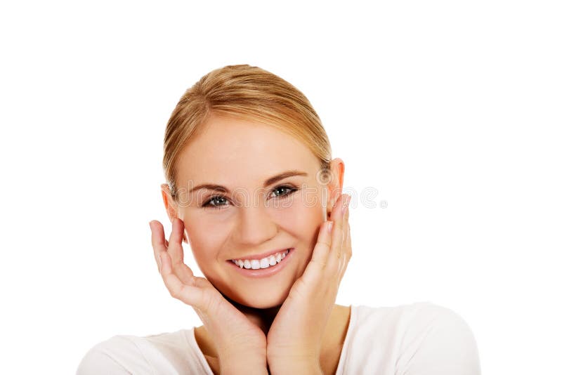 Young Happy Woman Holding Both Hands on Cheeks Stock Image - Image of ... Young Happy Woman Holding Both Hands on Cheeks Stock Image - Image of ...