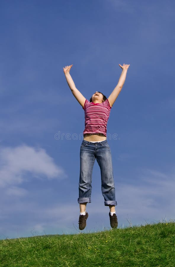 Young Happy Woman Jumping High Picture. Image: 8957974