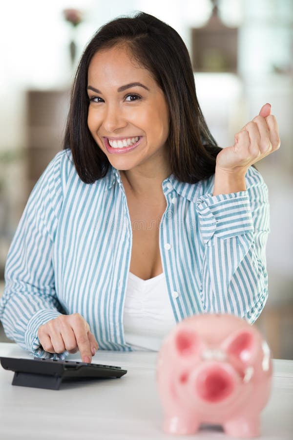 Young Happy Woman Managing Accounts Stock Photo - Image of busy, notes ...