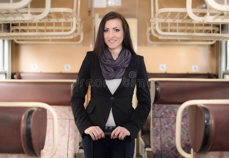 Young, Happy Woman in Train Stock Image - Image of beautiful, hair ...