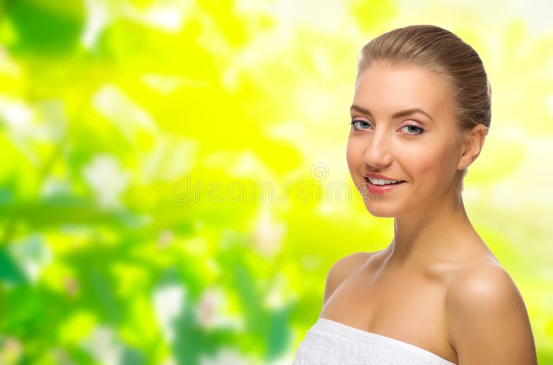 Young Healthy Girl on Floral Background Stock Photo - Image of ...