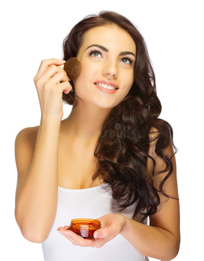 Young Healthy Girl with Makeup Brush Stock Photo - Image of looking ...