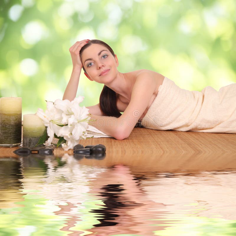 Woman relaxing in spa stock image. Image of back, massaging - 183081649