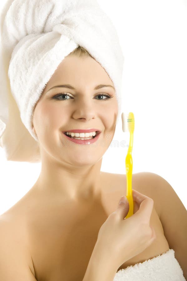 Young Healthy Woman with Two Tooth Brushes Stock Image - Image of ...