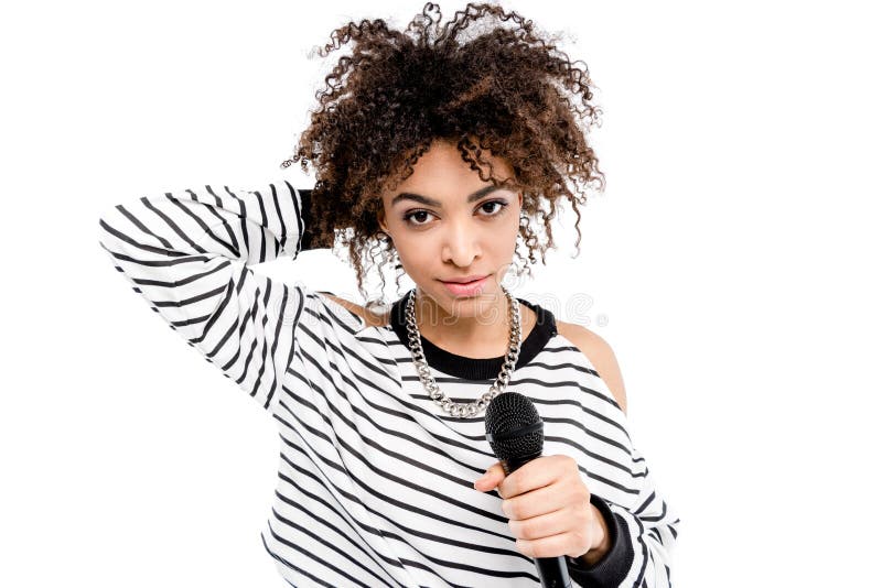 Young Heavy Metal Singer Holding Microphone and Smiling at Camera Stock ...