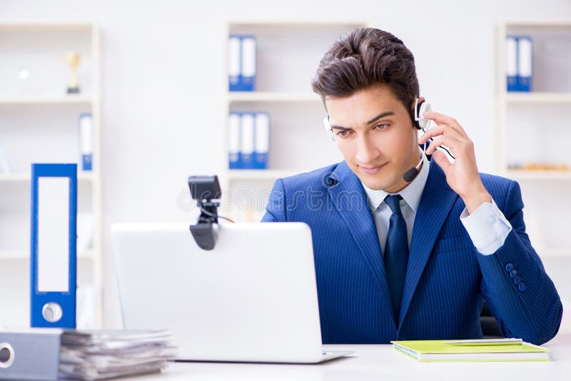 The Young Help Desk Operator Working in Office Stock Image - Image of ...