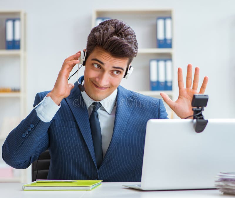 Young Help Desk Operator Working in Office Stock Photo - Image of desk ...