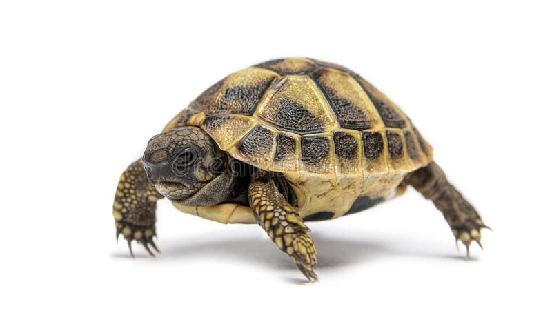 Young Hermann S Tortoise, Testudo Hermanni, Isolated on White Stock ...