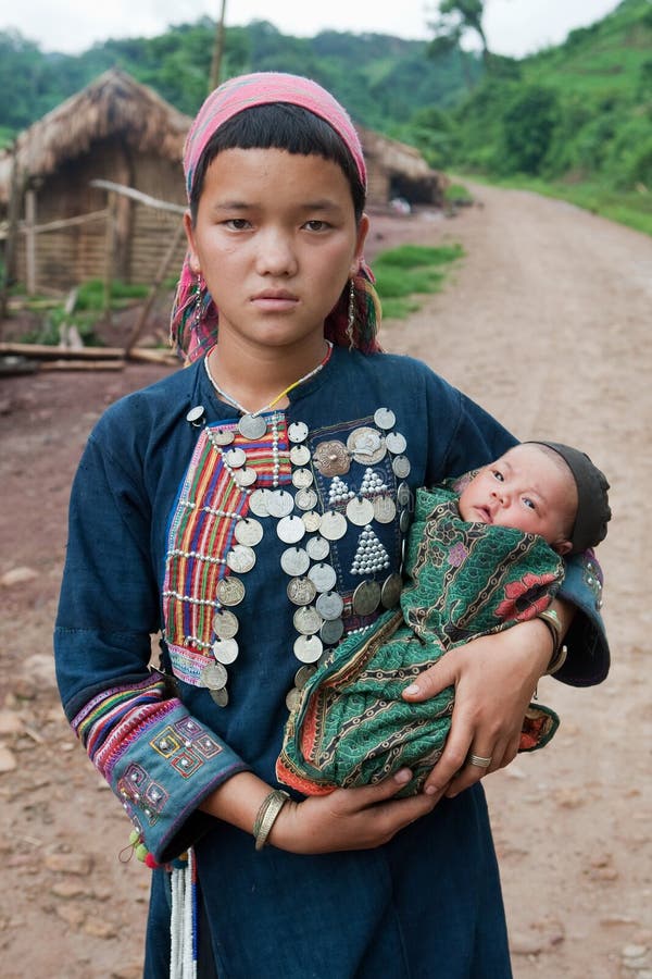 Young Hill Tribe Mother with Baby Stock Photo - Image of woman, laos ...