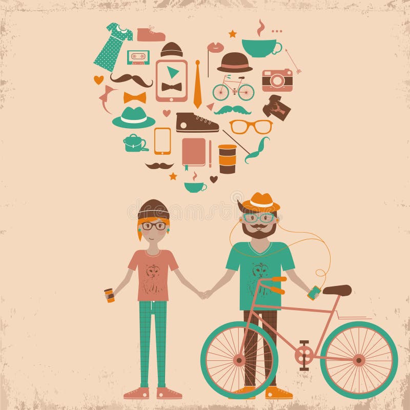 Young Hipster Couple in Love. Stock Vector - Illustration of beard ...