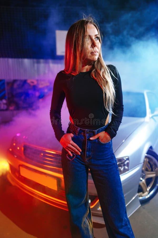 Young Hipster Girl Near Old Sport Car at Night City Stock Photo - Image ... Young Hipster Girl Near Old Sport Car at Night City Stock Photo - Image ...