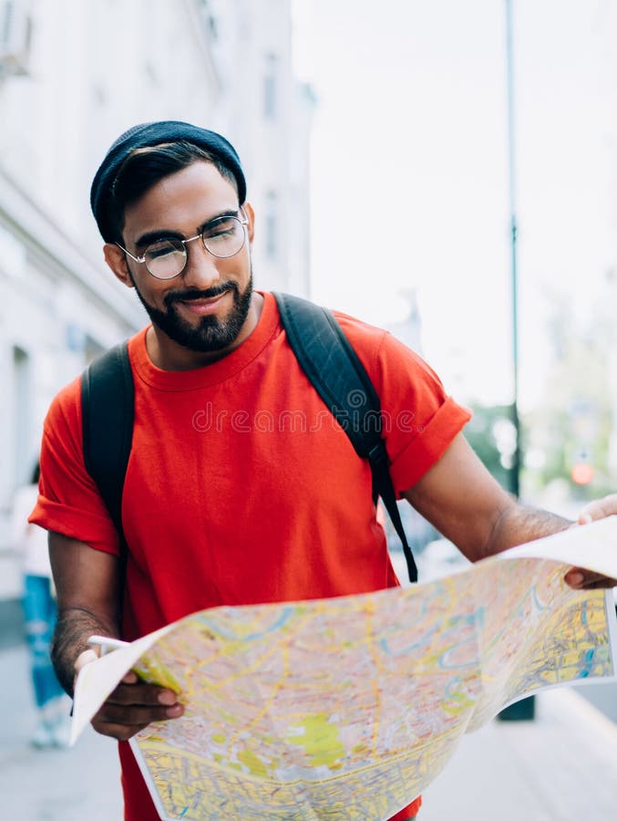 Young Hipster Looking at Map in Street Stock Image - Image of modern ...