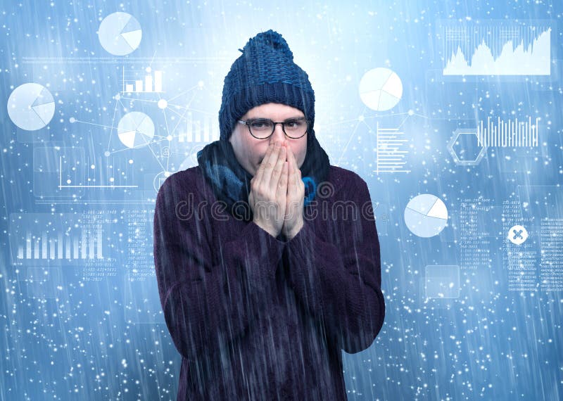 Young Hipster Shivering with Graphs, Reports and Chart Concept Stock ...