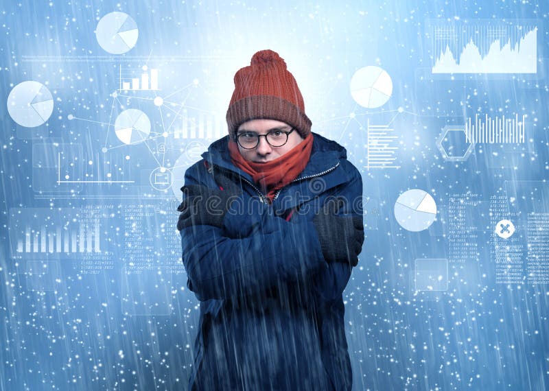Young Hipster Shivering with Graphs, Reports and Chart Concept Stock ...