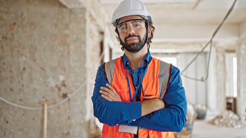 Young Hispanic Man Architect Standing with Arms Crossed Gesture and ...